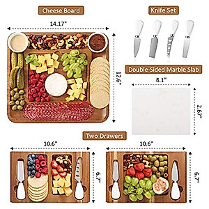 ABELL Cheese Board and Knife Sets Acacia Charcuterie Boards Serving Tray with Double Side Marble Slab for Housewarming Party Thanksgiving Birthday Wedding Gifts
