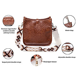Vegan Leather guitar strap Crossbody purse cross body purse with Adjustable guitar Strap Zipped Pockets Handbag Shoulder Bag（brown-bag）……