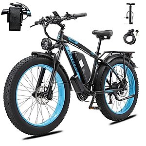 KETELES K800 1000W Electric Bike Man, 17.5AH Battery Powerful Motor Electric Beach Snow Bicycle Hydraulic Disc Brake Electric City Bike Up to 27MPH All Terrain 26'' Fat Tire Ebikes Adults Black/blue