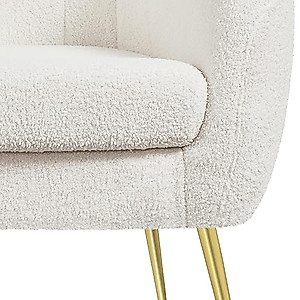 Yaheetech Sherpa Fabric Accent Chair, Modern Cozy Vanity Chair with Gold Metal Legs, Boucle Fabric Armchair with Removable Seat Cushion for Living Room Bedroom Office Guest Room, Ivory