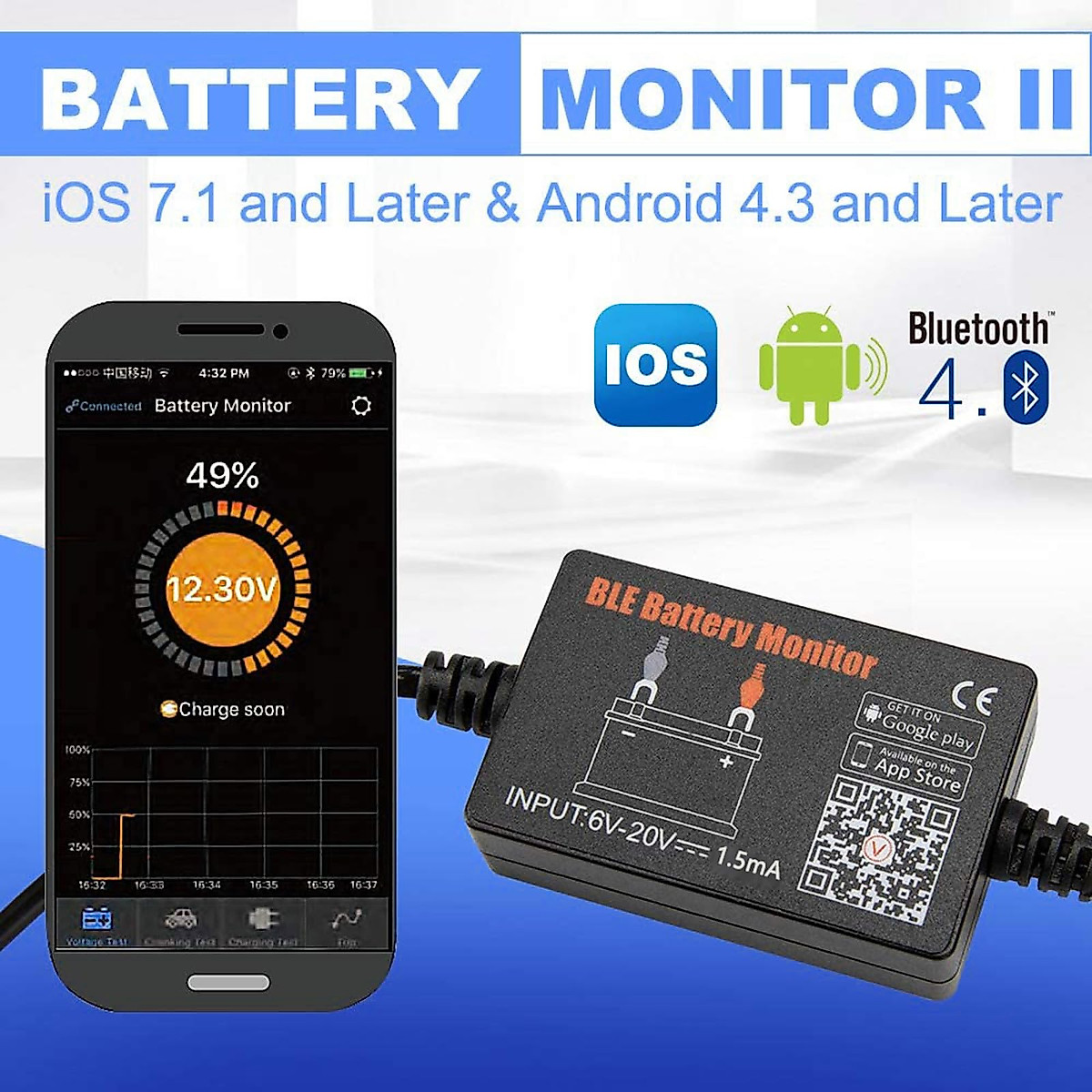 Auto Battery Monitor BM2 Bluetooth 4.0 12V Device Car Battery Tester