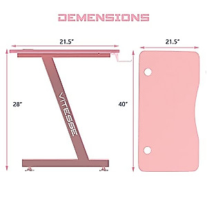 VITESSE Pink Gaming Desk, 40 inch Ergonomic Gaming Desk for Girls, Cute Kawaii Computer Desk, Gaming Tables with Headphone Hook…