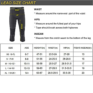 LEAO Youth Boys 3/4 Basketball Compression Pants with Knee Pads Qucik Dry Capri Compression Leggings Sports Tights Black Medium