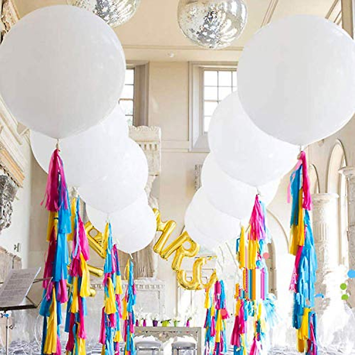 36 Inch Giant Latex Balloon White (Premium Helium Quality), Large Balloons for Birthdays Wedding Photo Shoot and Festivals Christmas and Event Decorations - 6Pcs