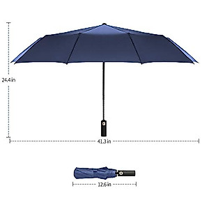 JOURNOW Windproof Travel 10 Ribs Umbrella with 210T Heavy Coating (Navy Blue)