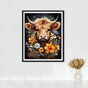 Rousp DIY 5D Diamond Painting Art Kits for Adults Highland Cow Diamond Painting Round Drill Art Craft Kits for Home Wall Decor Gifts 16x20inch
