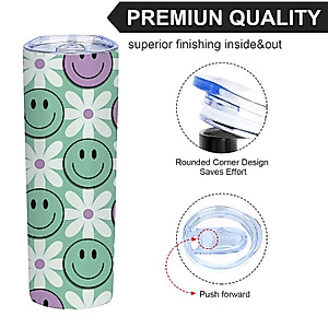 Retro Daisy Smile Face Seamless 20oz Tumbler With Lid Reusable Stainless Steel Water Bottle for Hot & Cold Drinks Tea Cup Iced Coffee Travel Mug Birthday Gifts for Women (Pack of 1)