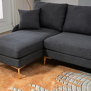 110" W Convertible Sectional Sofa with Reversible Chaise Lounge and Activity Ottoman, Polyester Blend U-Shape Modular Sectional Couch, 4-Seat Sofa Couch for Living Room Apartment Office, Charcoal Grey