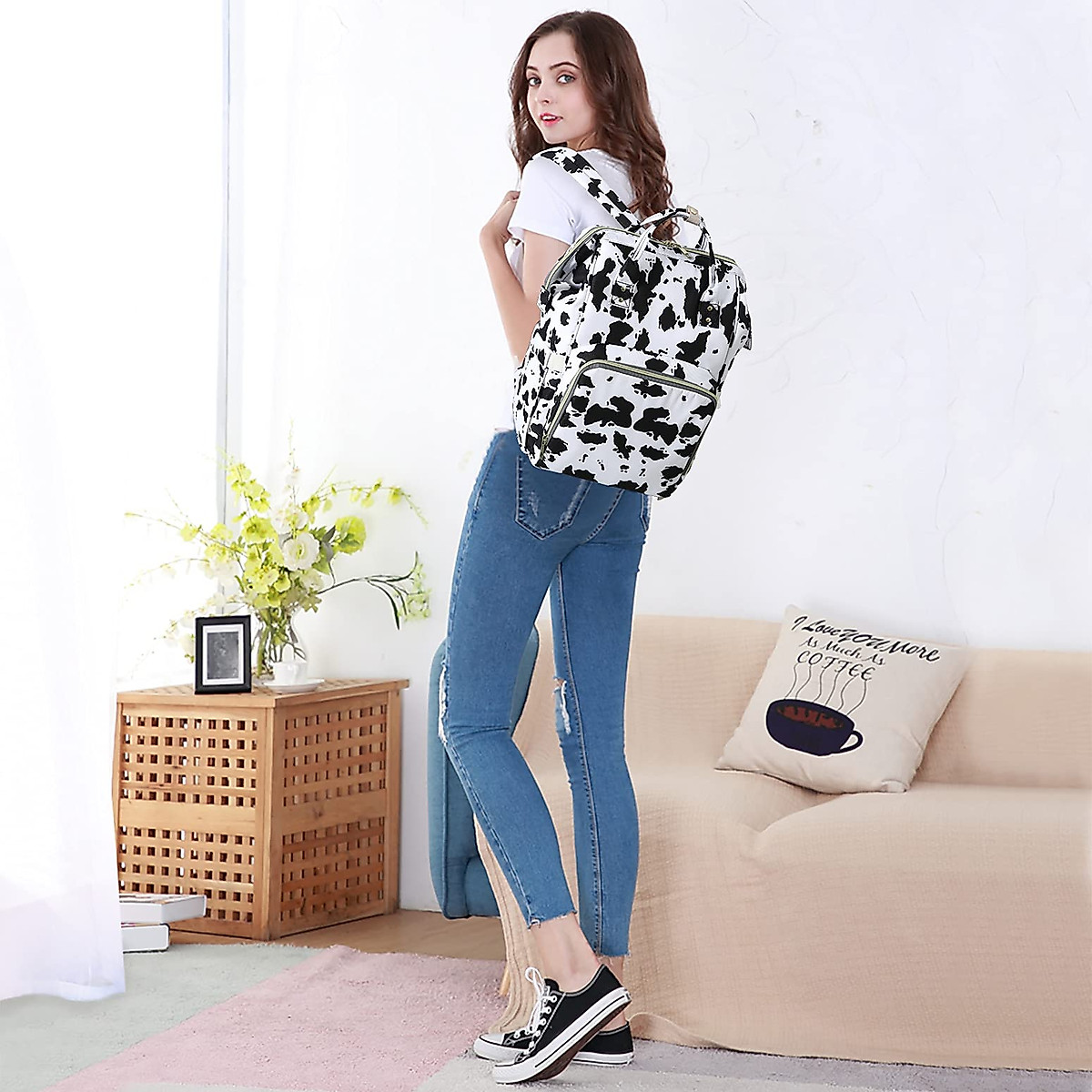 TRENDPLAY Baby Diaper Backpack for toddlers, Stroller Organizer Nappy Bag For Girls, with Insulated Pockets, Cow