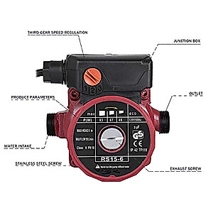 Happybuy Recirculating Pump, 93W 110V Water Circulator Circulating Pump NPT 3/4" w/Brass Fittings, 3-speed Control Recirculation 9.5 Gpm RS15-6 for Electric Water Heater System