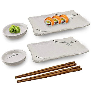 Happy Sale, 6 Piece Japanese Style Sushi Plate Dinnerware Set (WhiteBlueCherry)