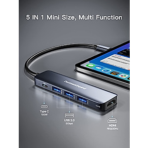 USB C HUB, DockteckExpand USB-C Multiport Adapter 5 in 1 with 4K HDMI, 100W Power Delivery, 3 USB 3.0 Data Ports for MacBook Pro/Air, iPad Pro/Air/Mini 6 and More