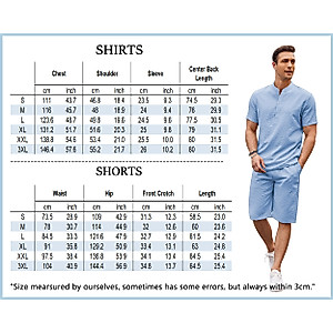 COOFANDY Men's 2 Pieces Linen Set Casual Henley Shirts Short Sleeve Beach Yoga Shorts Summer Pants Outfits