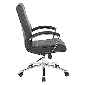 Office Star FL Series Executive Faux Leather Adjustable Office Chair with Built-in Lumbar Support, Mid-Back, Black