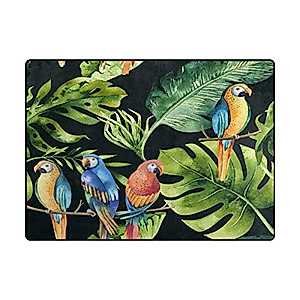 ALAZA Parrot Bird Tropical Palm Tree Leaves Watercolor Area Rug Rugs for Living Room Bedroom 7' x 5'