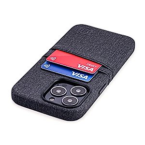 Dockem Wallet Case for iPhone 13 Pro with Built-in Metal Plate for Magnetic Mounting & 2 Credit Card Holder Pockets: Luxe M2, Canvas Style Synthetic Leather (6.1" iPhone 13 Pro, Black)