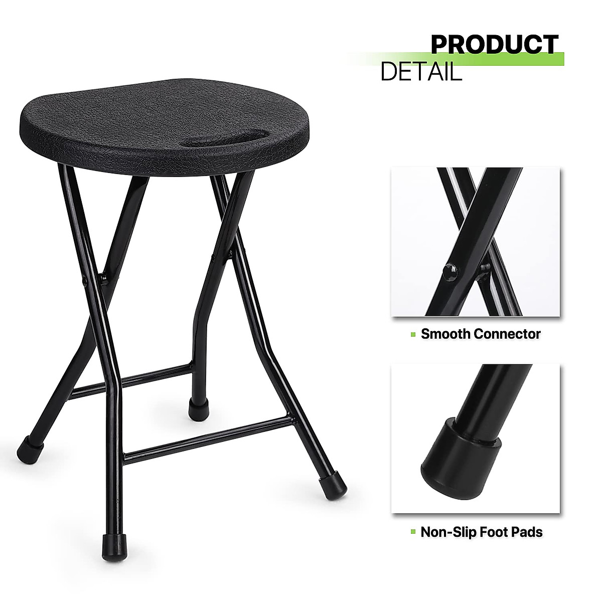 Magshion Foldable Stool with Handle Indoor Outdoor 6 Pack Backless Folding Stool 230lbs Capacity, 18 Inch Black