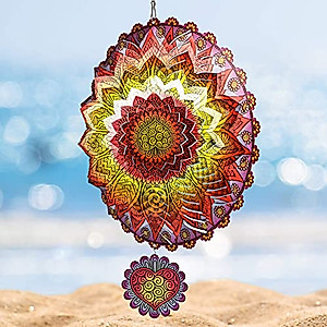 Wind Spinners Outdoor Metal Decorations Purple Gorgeous Double Spinners | Mandala Stainless Steel Ornament for Garden Home Decor | Multi Color Metal Sun Catcher Art for Tree Hanging, Backyard (M4)
