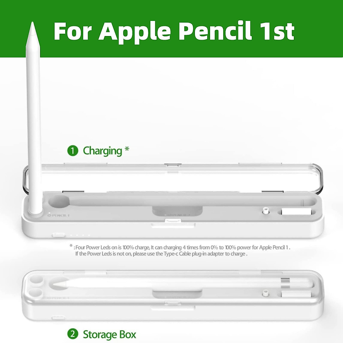 BRIMFORD 2 in 1 Charging Case Compatible with Apple Pencil 2nd & 1st, Magnetic Wireless Charger Dock for Apple Pencil with Adapter Storage Slots, Protective Case for iPad Pencil (Without Battery)