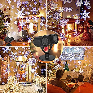 Christmas Projector Lights Outdoor, Double Head Upgrade Rotating Snowflake LED Lighting Projector Waterproof Indoor Outdoor Snowflake Party Patio Garden Landscape Lights Party Christmas Decorations