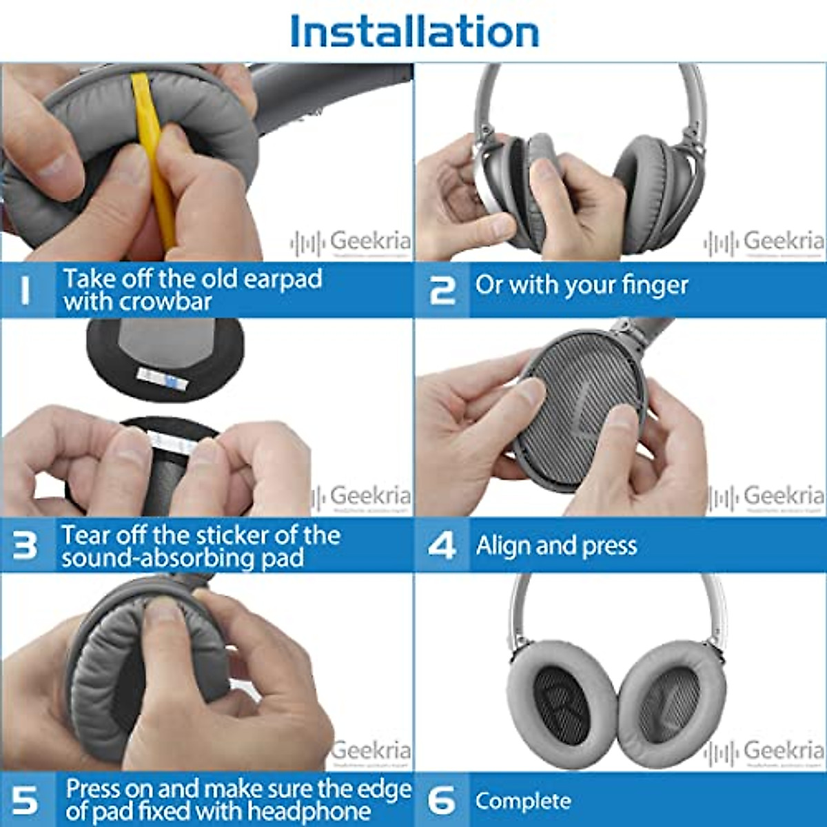 Geekria Earpad + Headband Compatible with Bose Around-Ear AE2, AE2i, AE2w Headphone Replacement Ear Pad + Headband Cover/Ear Cushion + Headband Protector Earpads Repair Parts (Black)