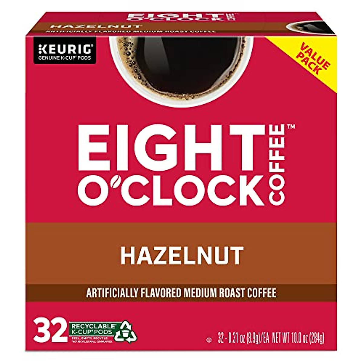 Eight O'Clock Coffee Hazelnut Single-Serve Keurig K-Cup Pods, Medium Roast Coffee Pods, 32 Count