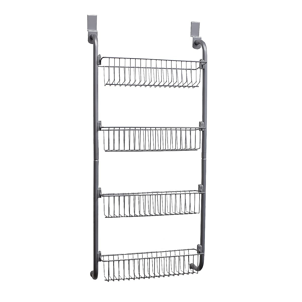 Home Basics Heavy Duty 4 Tier Over the Door Storage Shelf Hanging Cabinet Metal Pantry Rack Organizer Spice Space, Grey