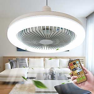 Enclosed Mini Ceiling Fan with Light, No Tools - Screw into any light socket 3 Speed Settings, 3 Brightness Settings up . Adjustable LED Mini Ceiling Fans for Bathroom/Bedroom/Living Room/Garage
