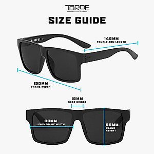 TOROE Eyewear Matte Black RANGE XL Frame Sunglasses Light Weight TR90 Frame, Polarized Polycarbonate Lens (Matte Black | Black Emblem, Black (C4))