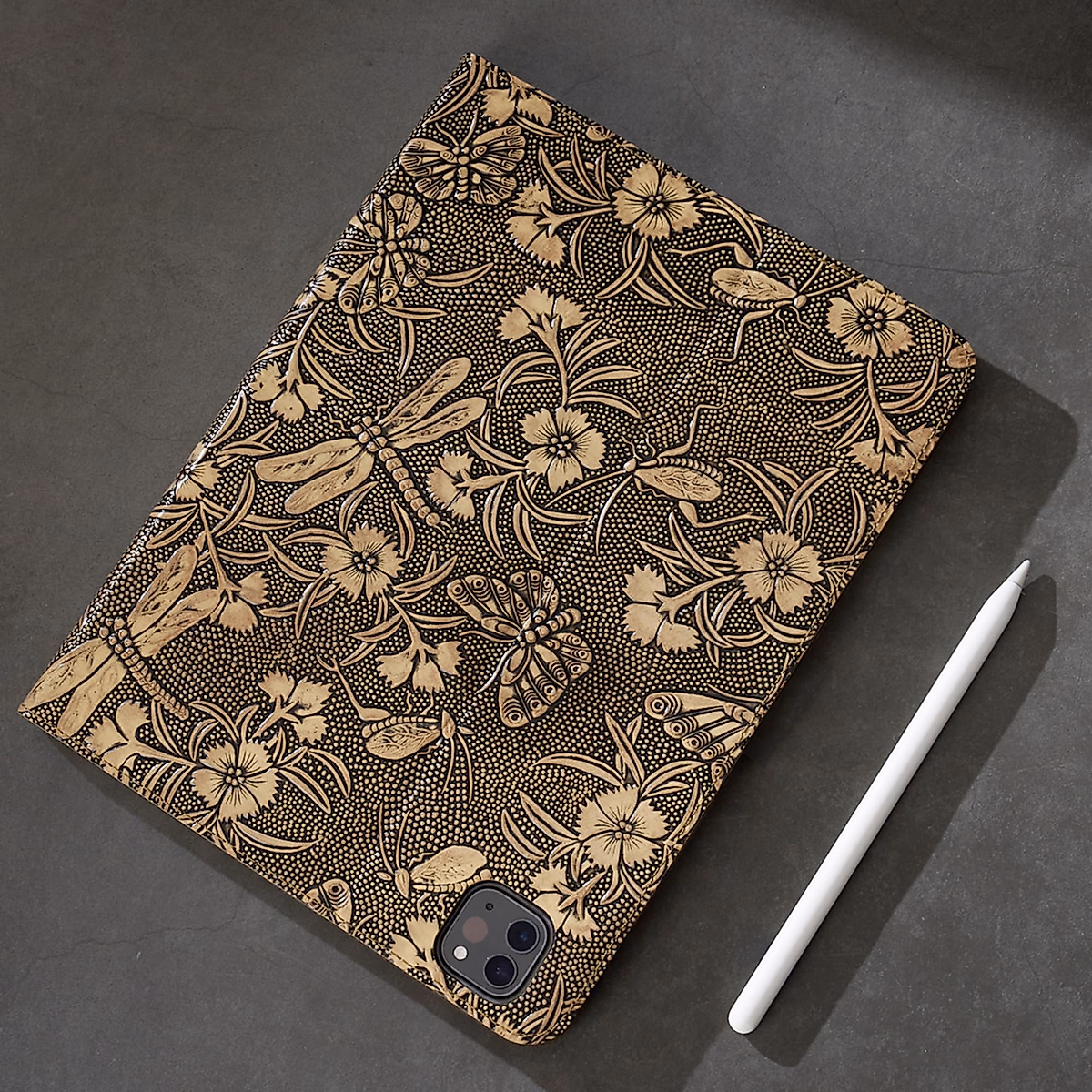 Gexmil Leather Case for iPad Pro 12.9 Inch 6th/5th/4th/3rd Generation 2022/2021/2020/2018 Genuine Leather Folio Cover Shockproof with Pencil Holder,Auto Sleep/Wake,Anti-Slip,Butterfly Pattern