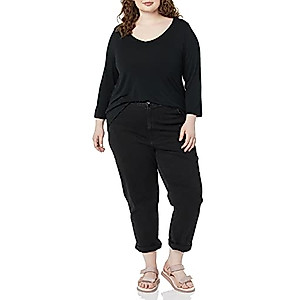 Amazon Essentials Women's 3/4 Sleeve V-Neck Swing T-Shirt (Available in Plus Size), Pack of 2, Black, 3X