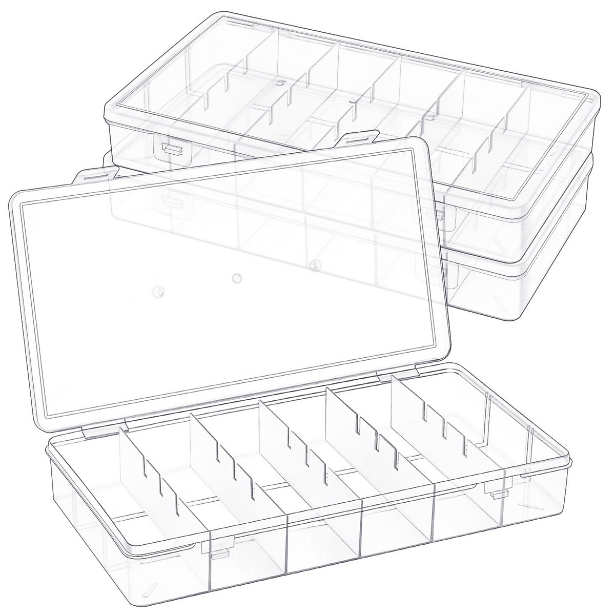 Jutieuo 3 Pack Mascara Brushes Storage Boxes, 6-Grid Clear Plastic Organizer Box Container with Hinged Lid for Disposable Makeup Tools/Applicator/Swabs/Brushes