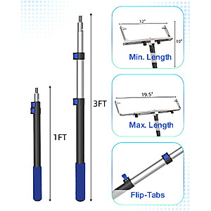 SKGPOLE 3FT Telescopic Paint Roller Pole, Multi-Function Paint Roller Kit with Lightweight Sturdy Aluminum 1-3FT Telescopic Extension Pole, House Paint Roller Brush for Walls, Ceiling, Decks, Doors