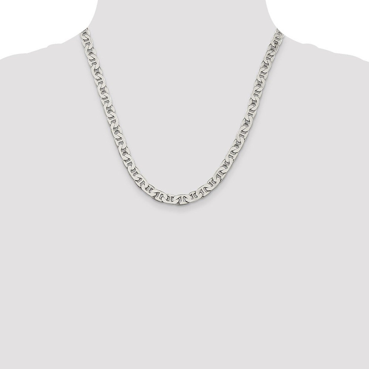 Solid 925 Sterling Silver 6.5mm Anchor Mariner Link Chain Necklace - with Secure Lobster Lock Clasp 20"