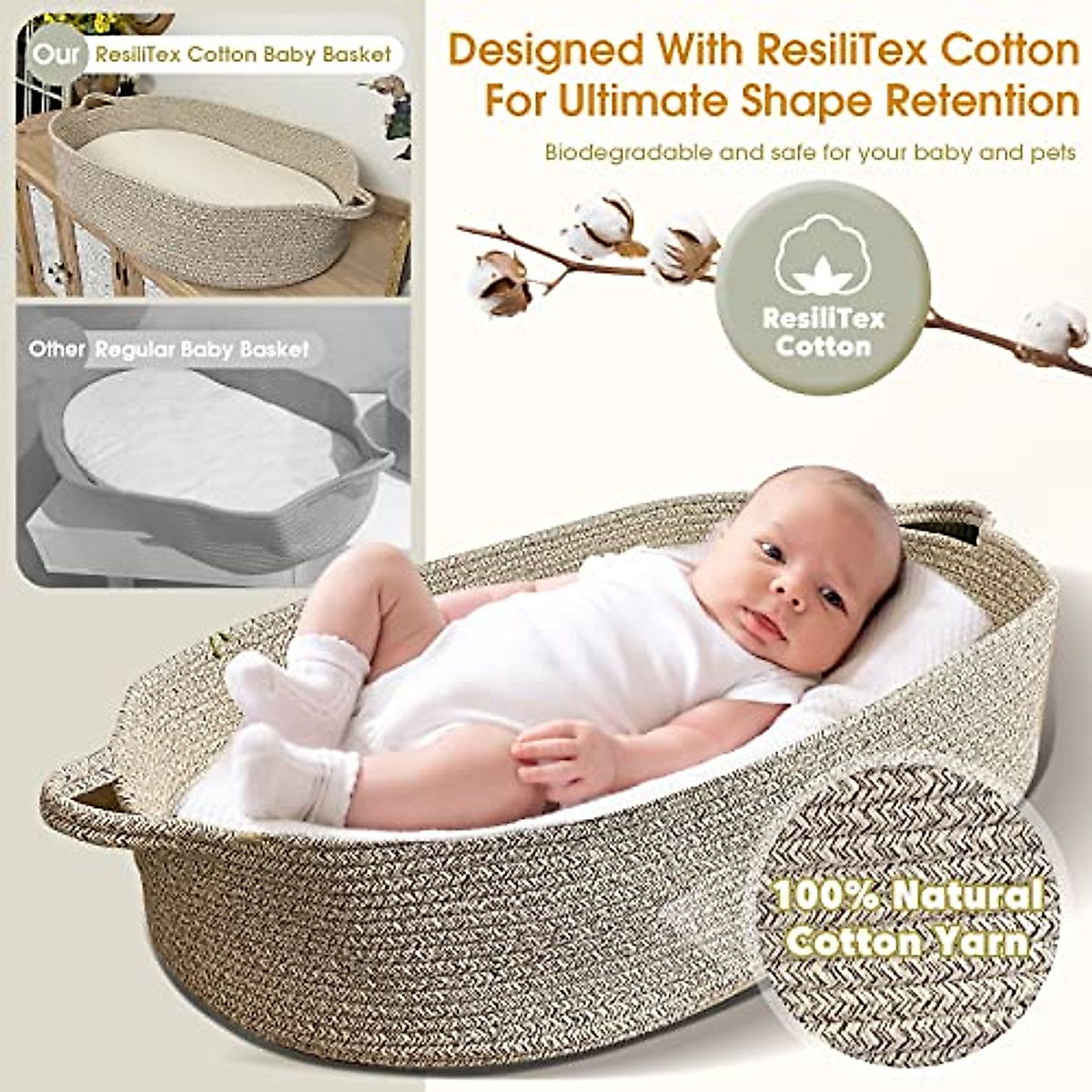 Baby Changing Basket - Thick Foam Pad with Wipeable Water-Resistant Pad Cover, Security Strap, Moses Basket Changing Table Topper Changing Pad