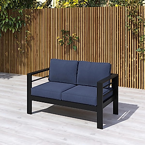 Kiss the Water Outdoor Loveseat, All-Weather Metal Aluminum Outdoor Patio Furniture Sofa with 5" Thick and Soft Cushion, Deep Seating Outdoor Couch for Balcony, Porch, Backyard