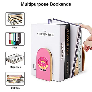 Cartoon Donut Wood Book Ends for Shelves Non-Skid Bookend Book Stand Book Holder Stopper for Home Office School