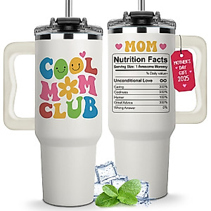 Vivulla68 Mother’s Day Gift for Mom – Cool Mom Club Tumbler 40oz with Straw & Brush, Cute Mama Cup, Funny Insulated Iced Coffee Mug, Travel Water Bottle, Reusable Birthday or Christmas Gift