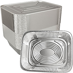 Aluminum Pans With Lids 9x13 [10 Sets] Aluminum Foil Pans Trays With Lids - Half Size Tin Foil Disposable Pans For Baking, Roasting, Cake Serving Dishes, Catering Supplies, Steam Table Chafing