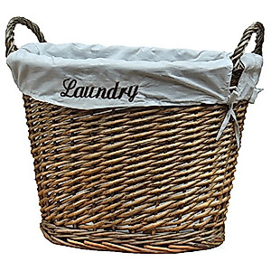 Vintiquewise(TM) Wicker Laundry Basket with Liner, White