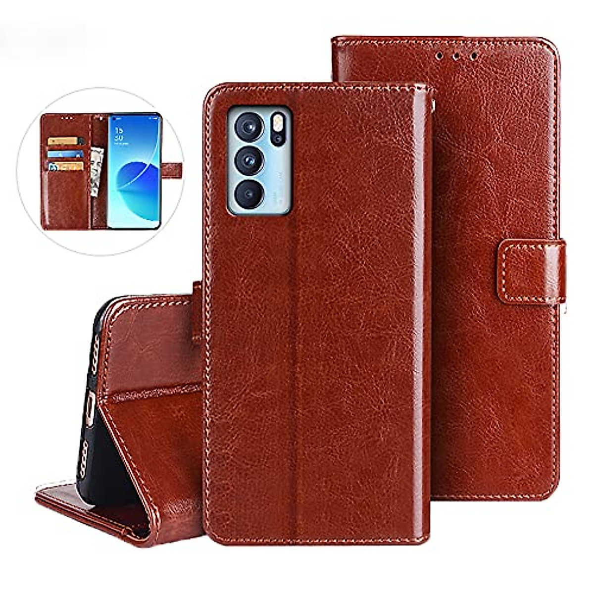 TienJueShi Blue Book Stand Retro Flip Leather Protector Phone TPU Silicone Case for Oppo Reno 6 Pro 5G 6.55 inch Gel Cover Etui Wallet