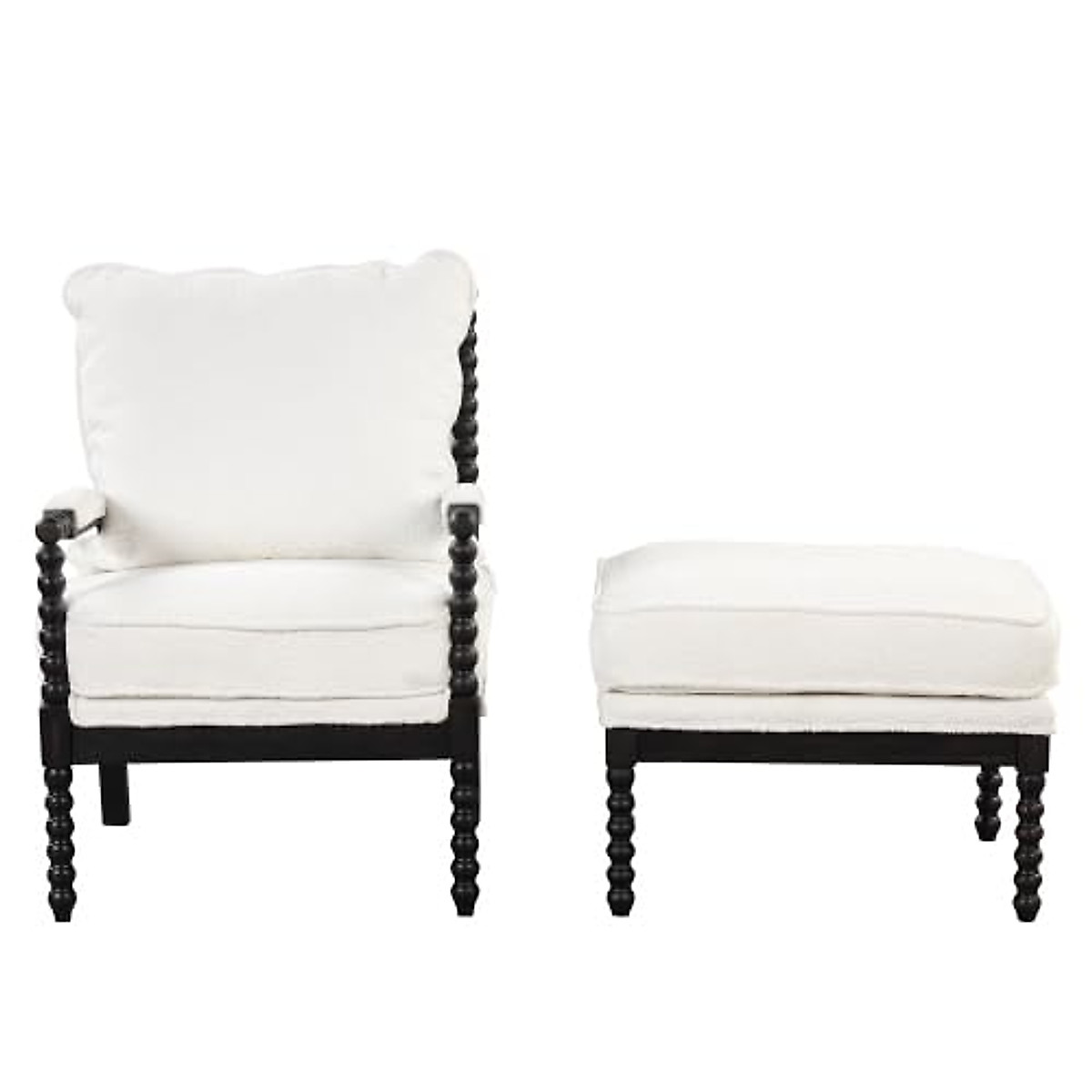 YISH SG000780ABK Modern Lounge Accent Velvet Single Sofa Chair with Ottoman and Armrests Pad, Upholstered Armchair for Living Room Bedroom Office, Black&White