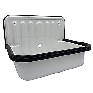 Alape Bucket Sink Wall Mounted Small Service Sink Glazed Steel Utility Sink, With Overflow, Dark Black Trim