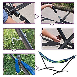 Vnewone Hammock with Stand 2 Person Heavy Duty Portable Hammock Stand with 9 FT Space Saving Steel Stand Portable Carrying Case Weather-Resistant Finish for Outdoor or Indoor Patio Backyard Garden