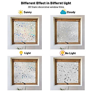 NINETREX Window Privacy Film,Stained Glass Window Film,Decorative 3D Vinyl Cling Window Decals, Static Cling Window Sticker Non-Adhesive for Home,Colorful Gravel,17.5 x 78.7Inches