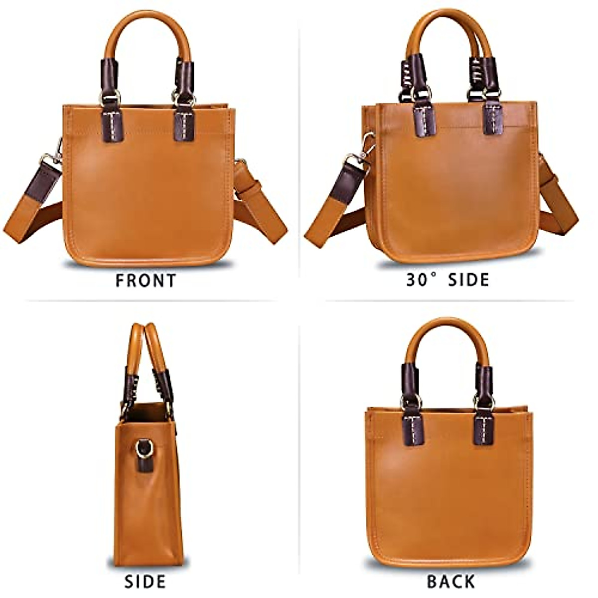 Genuine Leather Small Phone Bag Top Handle Handbag for Women Little Vintage Shoulder Bag Handmade Tiny Crossbody Satchel (Brown)