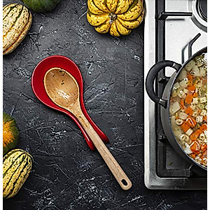 Ceramic Spoon Rest, by Kook, Spoon Rest for Stovetop, Kitchen Decor, Farmhouse Kitchen Decor, Ladle, Utensil Holder, Dishwasher Safe, for Home and Coffee Bar Accessories, Set of 2 (Cherry)