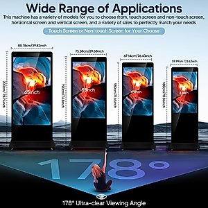 CAMINI 65 inch Digital Signage Floor Standing 4K Resolution Digital Signage Kiosk, LCD Digital Signage Kiosk, Android 11 OS Touch Screen with WiFi HDMI/USB Input Digital Signage Player