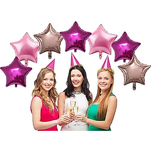 Vision Pink Rose Gold Stars 18" Helium Foil Star Balloons 12 Pcs Metallic Appearance Set | Fuchsia Pink Rose Gold Light Pink Balloons | Party Decorations for Baby Shower and Weddings