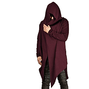 Poriff Mens Sleeveless Hooded Cardigan Asymmetrical Long Sweater Hooded Wine Red M